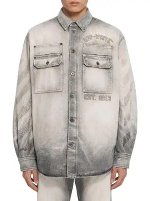 Off-White Casual Cotton Denim Shirt - Grey