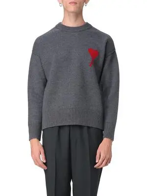 AMI Paris Ami Paris Crewneck Lambswool Sweater With Contrast Ami De Cœur Logo Grey