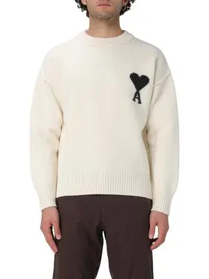 AMI Paris Ami Paris Crewneck Lambswool Sweater With Contrast Ami De Cœur Logo Sand