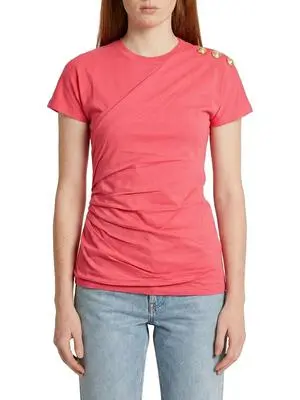 Balmain Balmain Ruched T-Shirt With Embellished Shoulders Fuchsia