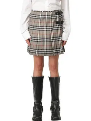 Burberry Checked Pleated Skirt - Grey