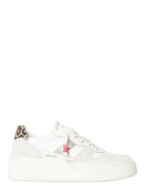 D.a.t.e. Leather Platform Lace-up Sneakers With Animalier Accents - Multicolor