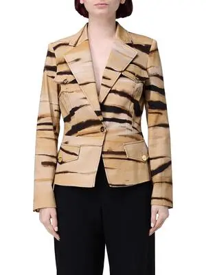 Elisabetta Franchi Animal Print Single Breasted Blazer - Camel