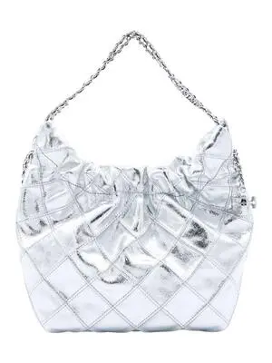Tory Burch Mini Hobo Fleming Bag In Laminated Leather - Silver
