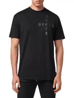 Philipp Plein Cotton Crewneck T-shirt With Rhinestone Logo Lettering - Black
