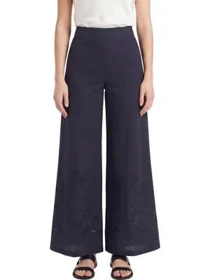 FORTE_FORTE Cotton Flared Trousers With Embroidery - Blue