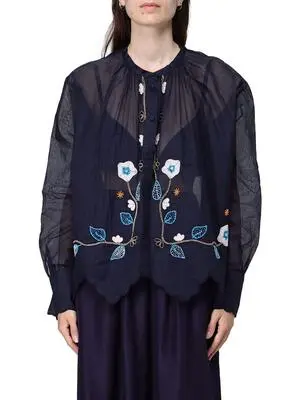 FORTE_FORTE Embroidered Cotton Poplin Shirt With Bead Embellishments - Blue