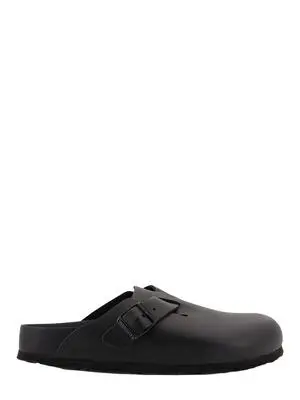 BIRKENSTOCK Boston Natural Grain Leather Mules - Black