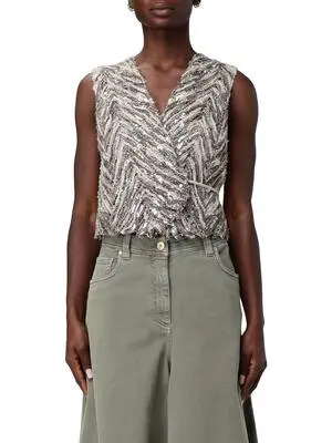 Brunello Cucinelli Linen Blend Sequin Embroidered Vest - Brown