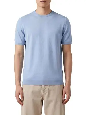 ROBERTO COLLINA Cotton Knit Short Sleeve Sweater - Navy
