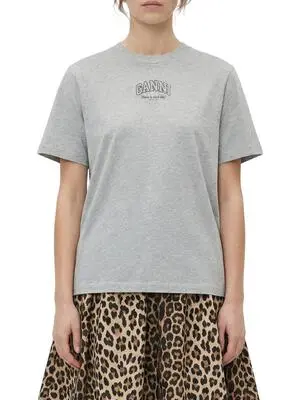 GANNI Ganni Slim Fit Cotton T-Shirt With Tone-on-Tone Logo Grey