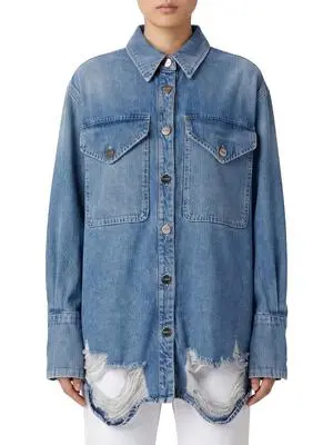DONDUP Distressed Denim Shirt - Blue