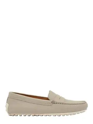 TOD'S Gommino Hammered Leather Loafers - Mastic