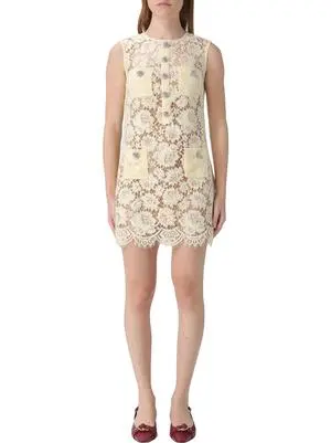 SELF-PORTRAIT Lace Mini Dress With Embellished Pockets - Yellow