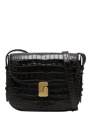 Soeur Croc Print Leather Bag - Brown