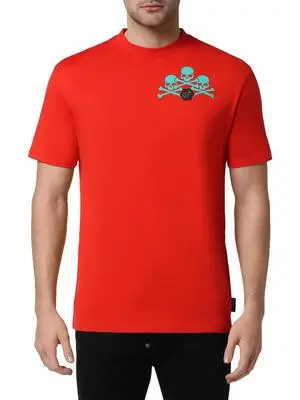 Philipp Plein Cotton T-shirt With Skull Print And Monogram Motif - Red