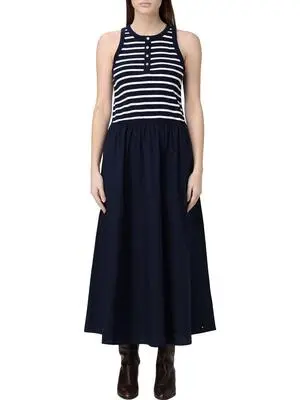 Tommy Hilfiger Striped Organic Cotton A-line Midi Dress - Blue