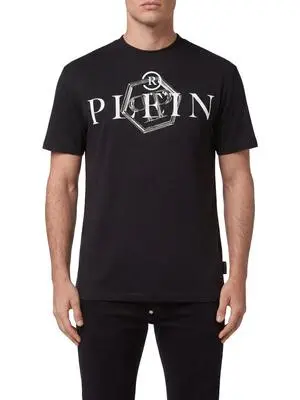 Philipp Plein Cotton T-shirt With Crew Neck And Contrasting Logo Print - White 1