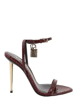 TOM FORD Padlock Crocodile Print Leather Sandals - Red
