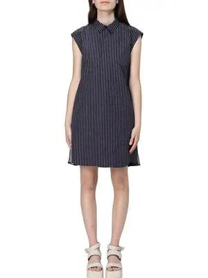 Sacai Sacai Striped Cotton Blend Shirt Dress Navy