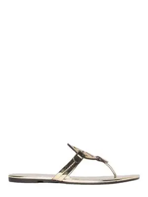 Tory Burch Laminated Leather Miller Flat Sandals - Gold