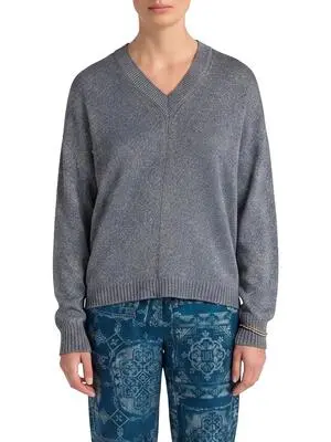 Momoni V-neck Lurex Viscose Sweater - Blue