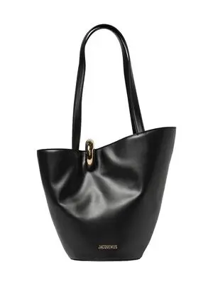 Jacquemus Leather Shoulder Bag With Gold Tone Hardware - Black
