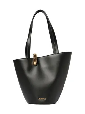 Jacquemus Leather Shoulder Bag With Gold Tone Hardware - Black