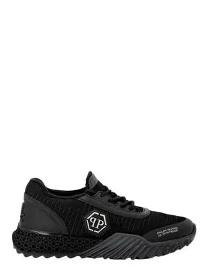 Philipp Plein Philipp Plein Leather And Knit Monogram Runner Low-Top Sneakers Black