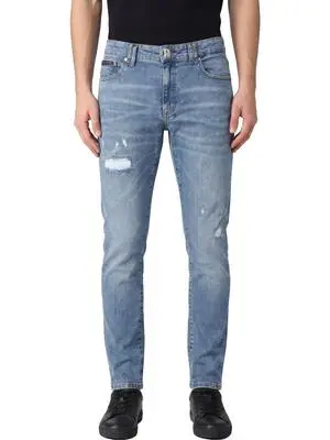 Philipp Plein Distressed Cotton Denim Slim Fit Jeans - Blue