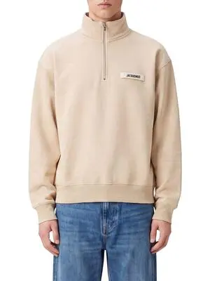 Jacquemus Sweatshirt With Half Zip And Stand Collar - Beige