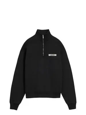 Jacquemus Sweatshirt With Half Zip And Stand Collar - Black