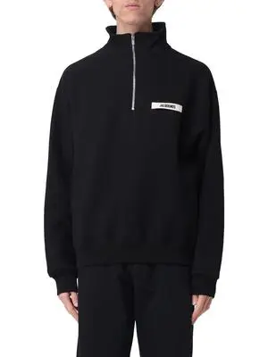 Jacquemus High Neck Relaxed Fit Cotton Sweatshirt With Zip - Black