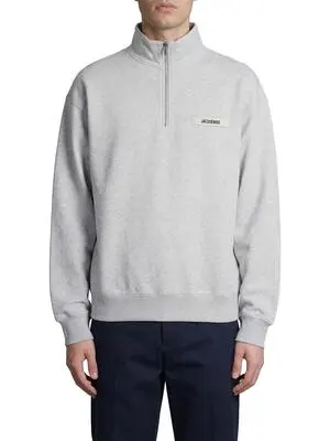 Jacquemus High Neck Relaxed Fit Cotton Sweatshirt With Zip - Grey