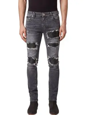 Philipp Plein Skinny Fit Distressed Cotton Denim Jeans - Grey