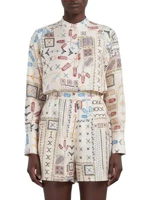 Momoni Silk Shirt With Ethnic Print - Ivory