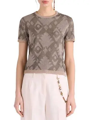 Momoni Jacquard Viscose Blend Crew Neck Sweater - Green