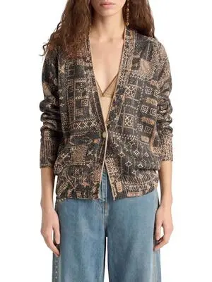 Momoni Abstract Jacquard Pattern V-neck Cardigan - Black