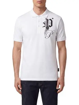 Philipp Plein Cotton Polo Shirt With Monogram Logo And Three-button Placket White