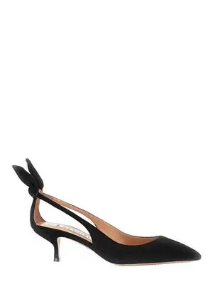 AQUAZZURA Suede Slingback Pumps With Bow Detail - Black