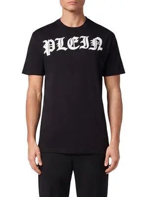 Philipp Plein Gothic Graphic Print Cotton T-shirt With Contrasting Logo - Black