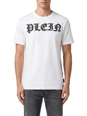 Philipp Plein Gothic Graphic Print Cotton T-shirt With Contrasting Logo - White