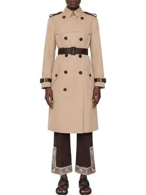 Burberry Double-breasted Silk And Cotton Trench Coat - Beige