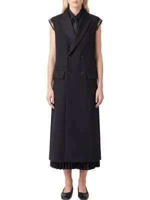 Sacai Double Breasted Wool Blend Vest - Black