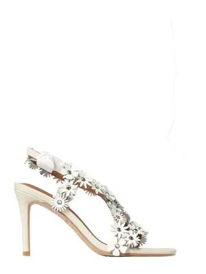 Kurt Geiger Leather Sandals With Floral And Rhinestone Embellishments - White