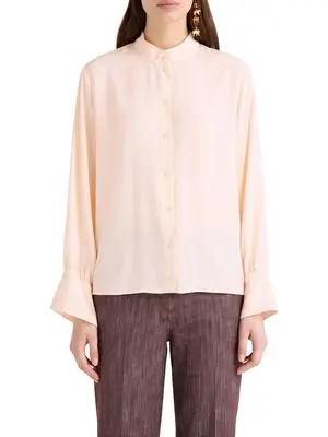 Momoni Silk Blend Shirt With Mandarin Collar - White