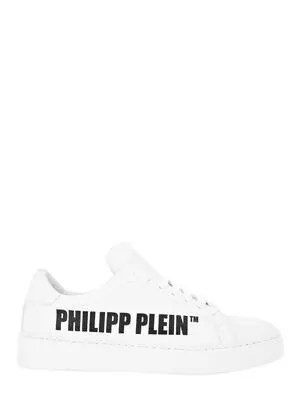 Philipp Plein Low-top Lace-up Smooth Leather Sneakers With Printed Logo - White