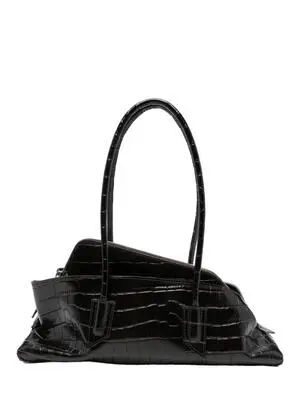 Attico La Passeggiata Small Shoulder Bag In Croc-effect Leather - Coffee