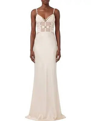 Elisabetta Franchi Elisabetta Franchi Corset Satin Maxi Dress Beige