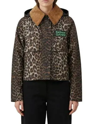 BARBOUR X GANNI Spey Leopard Print Waxed Jacket - Black